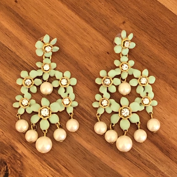 J. Crew | Jewelry | Jcrew Mint Green Floral Chandelier Earrings 3 ...